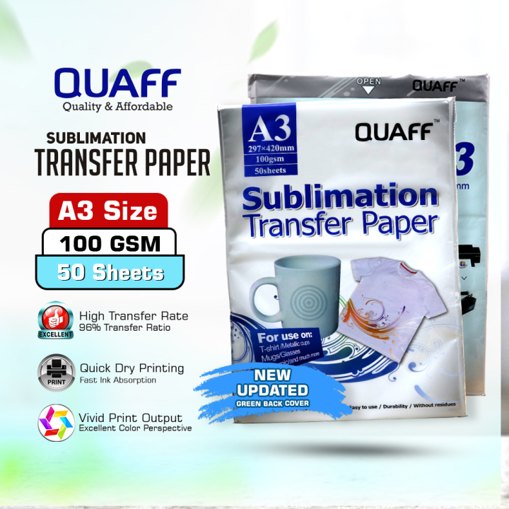 (1 Pack A3 SIZE) QUAFF Sublimation Transfer Paper 100GSM - Quick Dry ... (1 Pack A3 SIZE) QUAFF Sublimation Transfer Paper 100GSM - Quick Dry ...