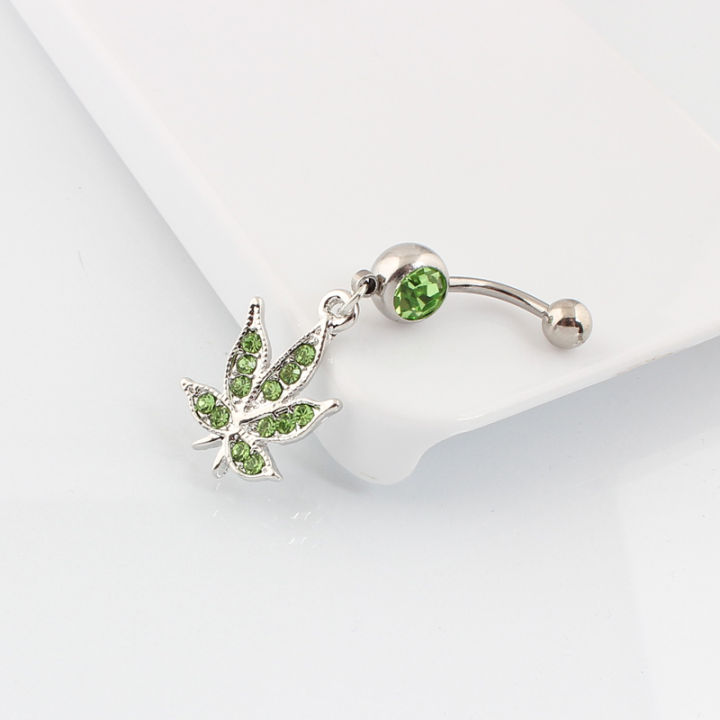 Leaf maple leaf belly button hypoallergenic umbilical nail buckle medical stainless steel thick ...