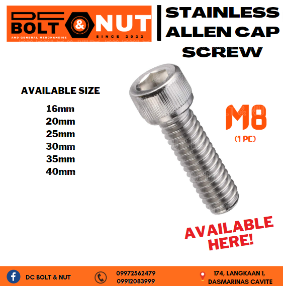 M8 Stainless Allen Capscrew M8 x 16mm ~ 40mm mm Allen Bolt Socket Head ...