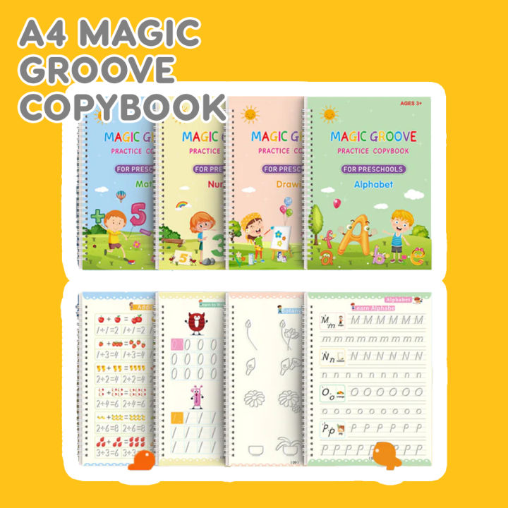 4 Book/Set Magic Ink Copybooks for Kids Reusable Handwriting Workbooks ...
