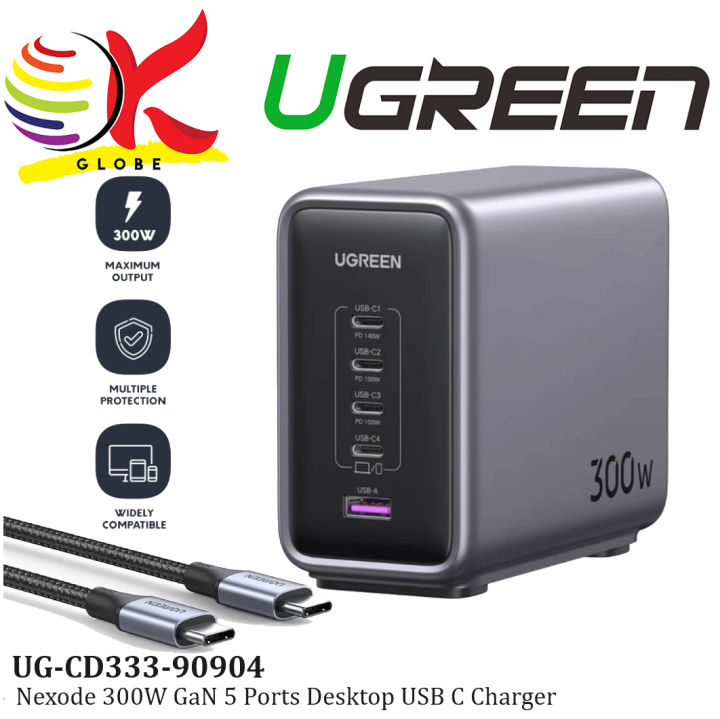 UGREEN UG-CD333-90904 NEXODE 300W GAN 5 PORTS DESKTOP CHARGER 140W MAX SINGLE PORT / PD3.1 ...