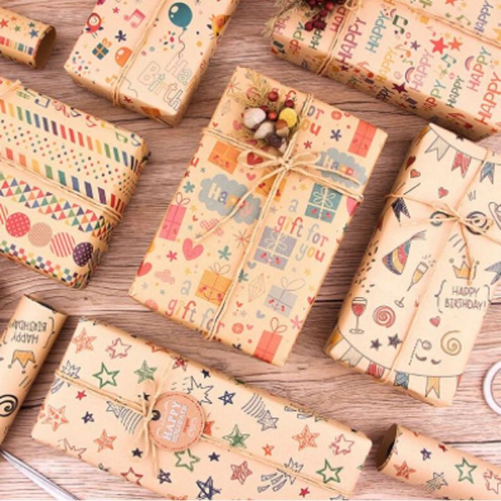 Gift Wrapping Paper 6 Pcs,Kraft Paper 70X50CM ,with Jute String and Tag ...
