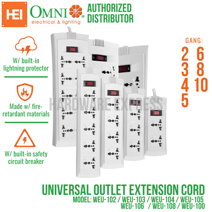 Omni Universal Outlet Extension Cord w/ Switch 1.83 Meter Cord WEU-102 ...