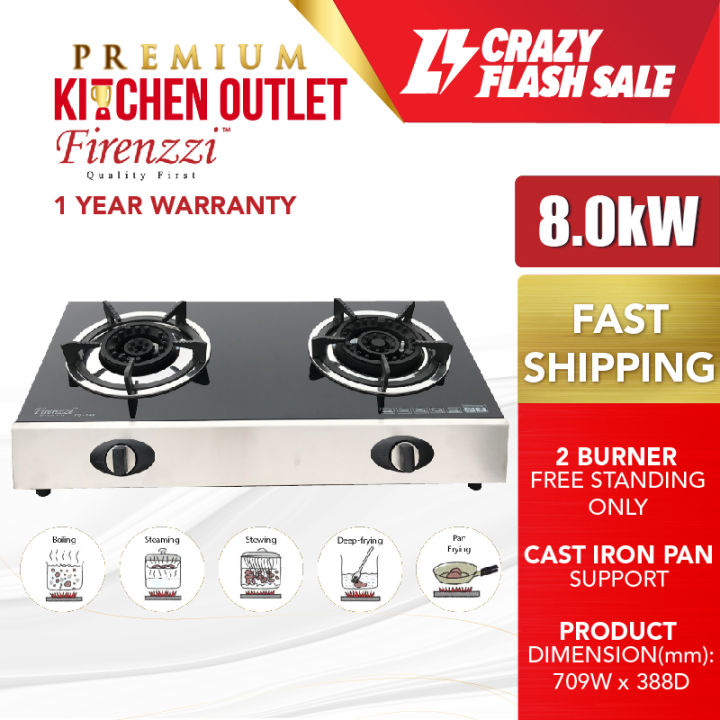 Firenzzi 8.0kW 2 Burner Free Standing Tempered Glass Top Gas Stove | FS ...