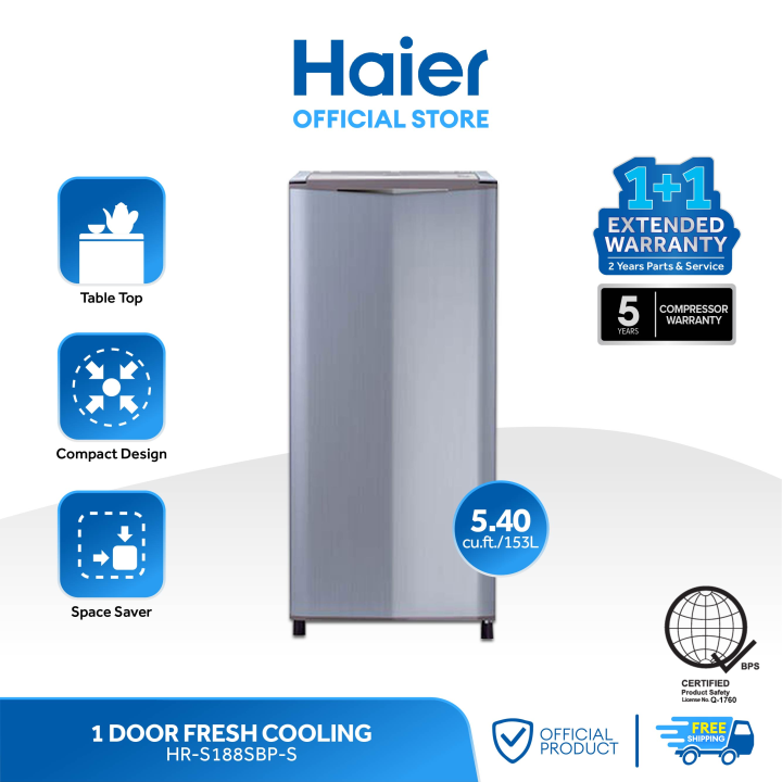 Haier HR-S188SBP-S 5.40 cu.ft./153L Fast Cooling Single Door Refrigerator (Hairline Silver) | Lazada