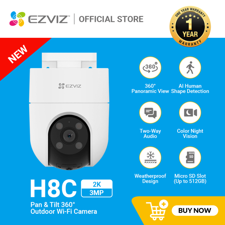 3MP Outdoor Security Wifi Camera 360°Pan/Tilt EZVIZ H8C CCTV IP Camera ...