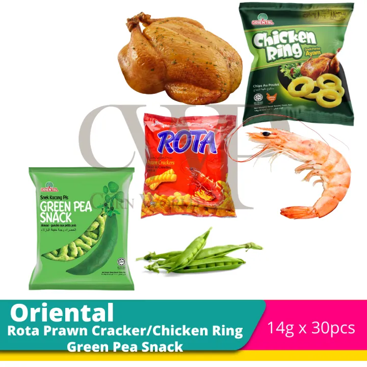 Snek Oriental Rota Keropok Udang / Cincin Ayam / Kacang Pea Hijau 14g x ...
