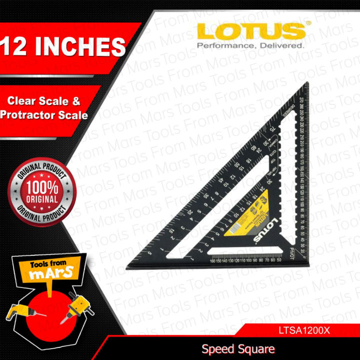 LOTUS 12" Inch Speed Square Aluminum Alloy Triangle Ruler Woodworking ...