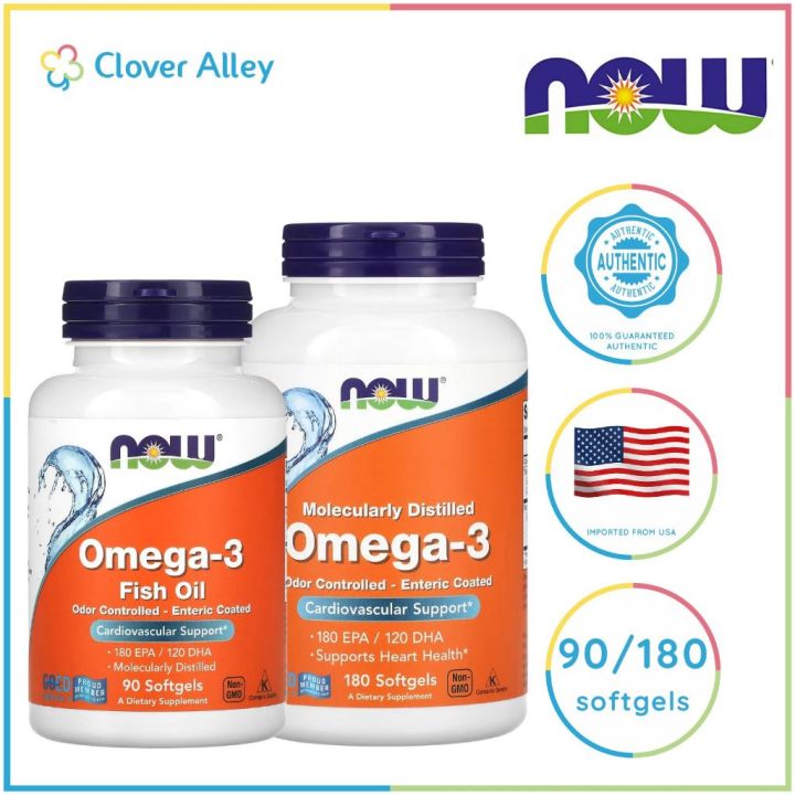 NOW Foods Omega-3, 180 EPA / 120 DHA, 90/180 Coated Softgels (03/2026 expiry) | Lazada PH