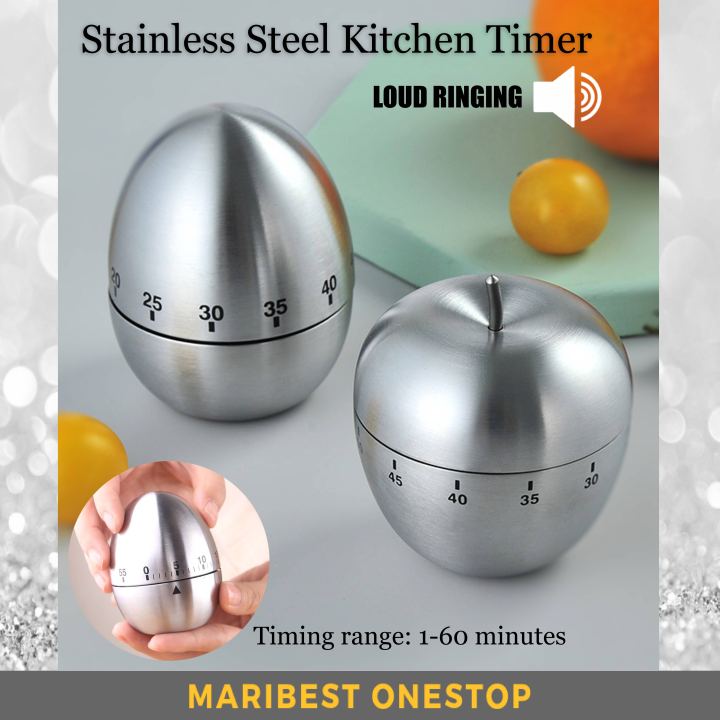 Apple/Egg Kitchen Timer Stainless Steel Metal Mechanica 60 Min Visual ...