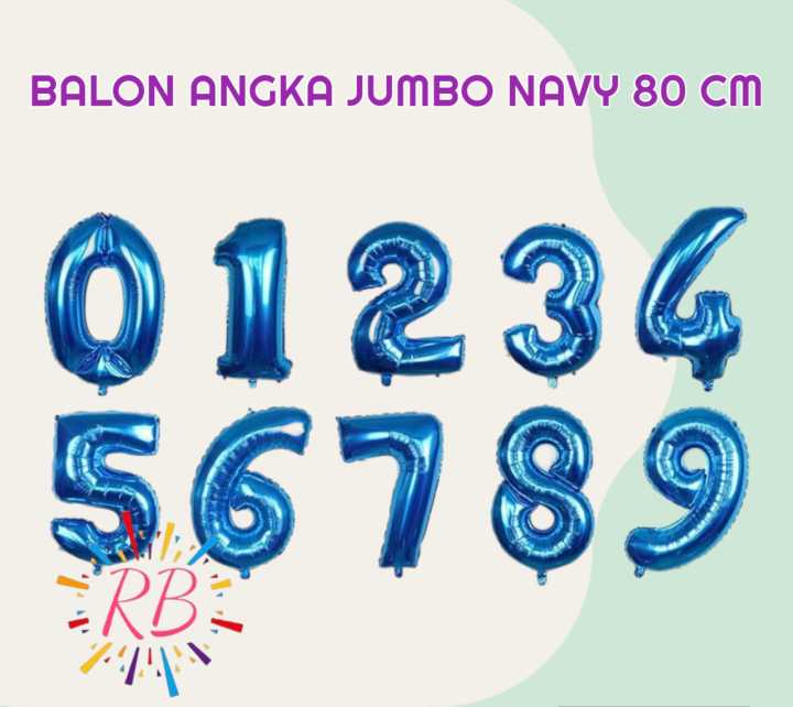Balon Angka Jumbo 80 Cm BIRU NAVY / Balon Foil Angka 80cm / Balon Angka ...
