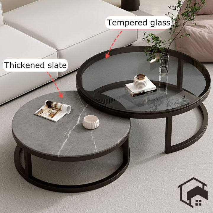 🔥Ready Stock🔥Slate Coffee Table Living Room Home Round Table Light ...