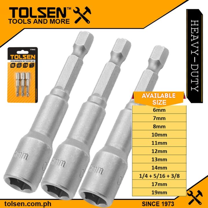Tolsen 3pcs Magnetic Nut Socket Set (6 | 7 | 8 | 10 | 11 | 12 | 13 | 14 ...