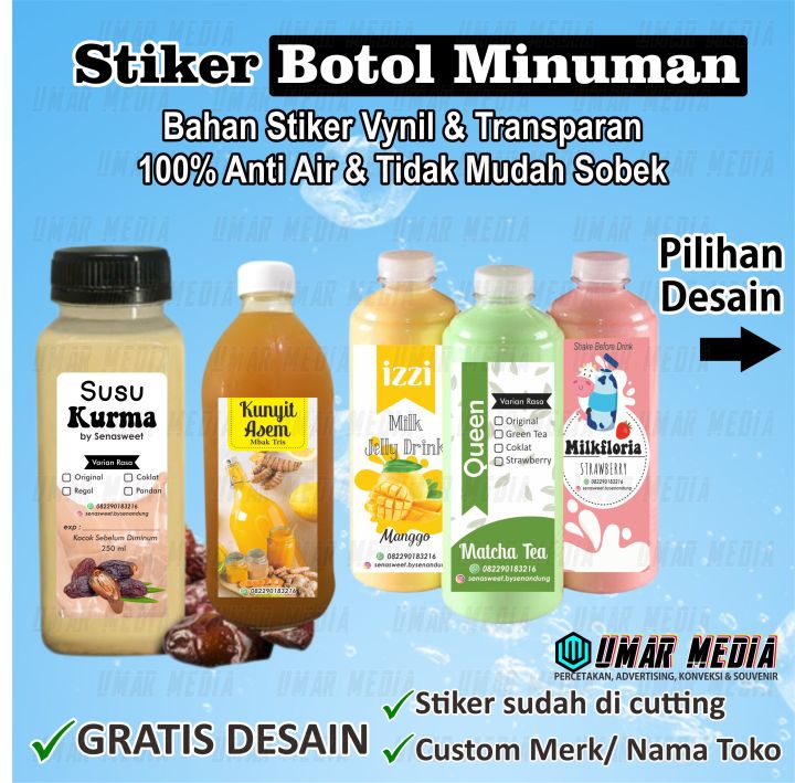 (36 Pcs) Stiker Botol Minuman, Botol Jamu DLL Anti Air Bisa Custom Nama ...