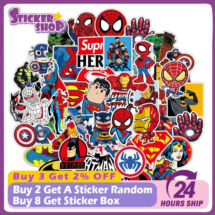 50PCS Cartoon Marvel Character Sticker Graffiti Spider Man Iron Man ...