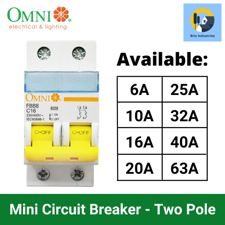 Omni Mini Circuit Breaker 2 Pole 6A 10A 16A 20A 25A 32A 40A 63A Heavy ...