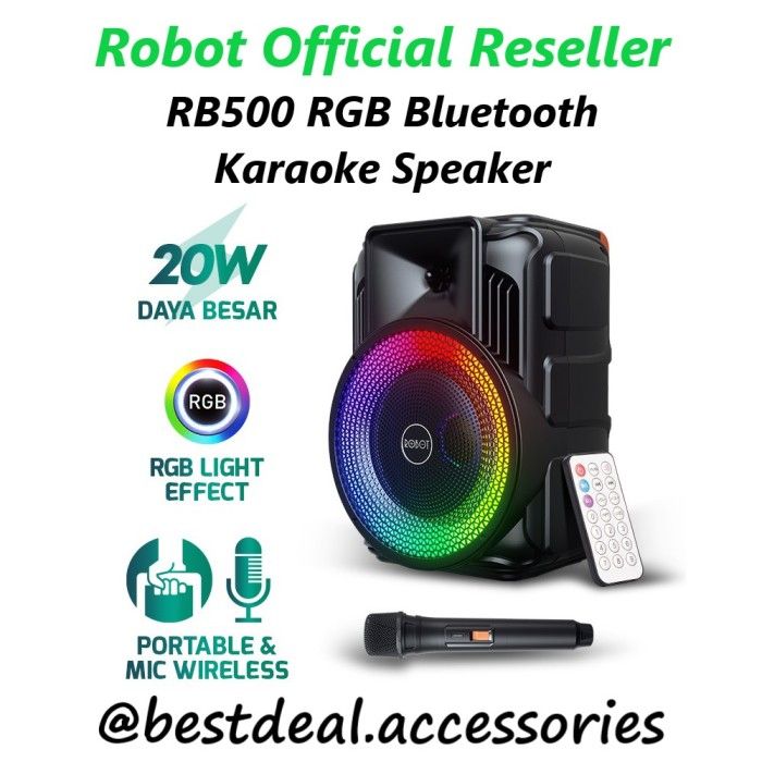 Robot RB500 RGB Karaoke Bluetooth 5.0 Speaker Mic Wireless Super Bass | Lazada Indonesia