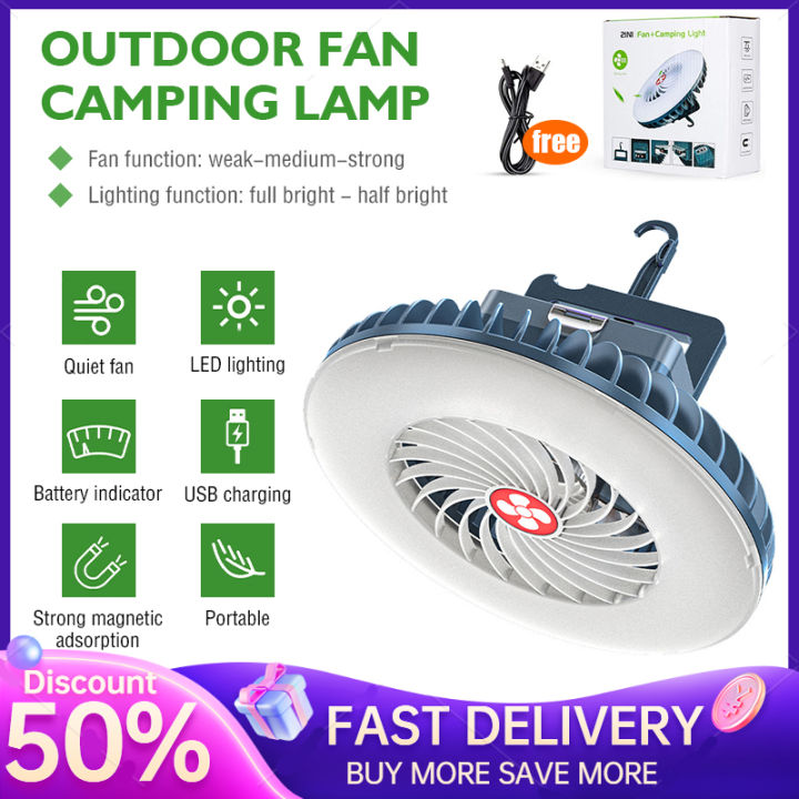 2IN 1 Portable Rechargeable Camping Fan Camping Light Mini Fan Outdoor ...