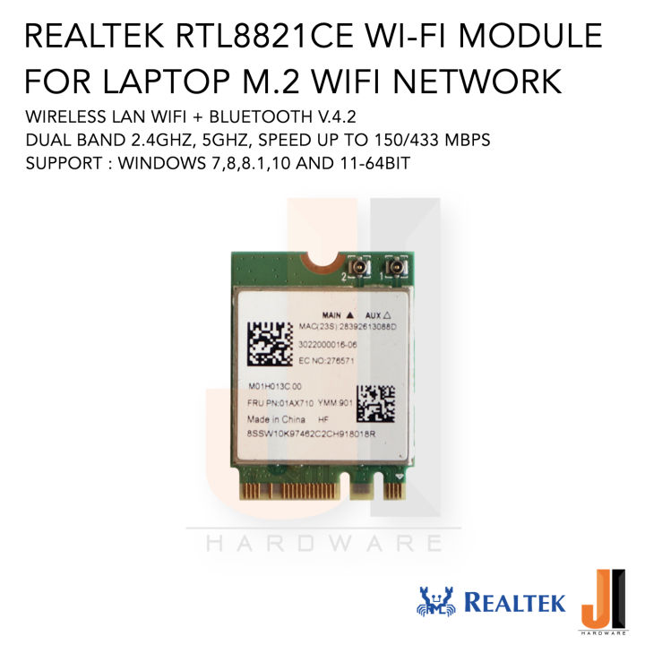 Realtek RTL8821CE Wi-Fi module card for notebook wireless lan + bluetooth v.4.2 dual band 2.4Ghz ...