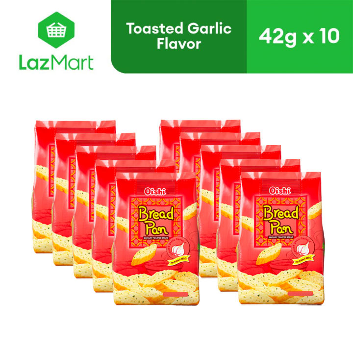 Oishi Bread Pan Toasted Garlic Flavor 42g - Pack of 10 | Lazada PH