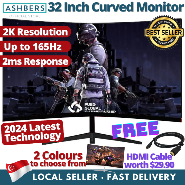 PROMO 32 inch Ultra-Thin Curved Monitor Screen, LED Computer Gaming ...