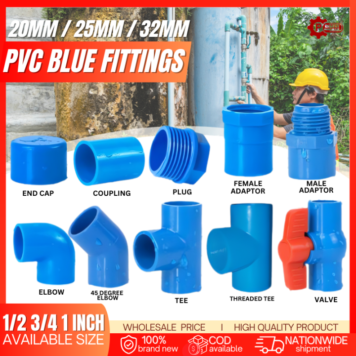 PVC Coupling Tee Elbow Adaptor Valve Blue Fittings 1/2 to 1 (20mm 25mm ...