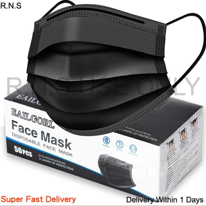 Black Face Mask Hitam Disposable 50pcs/box 3ply | Lazada