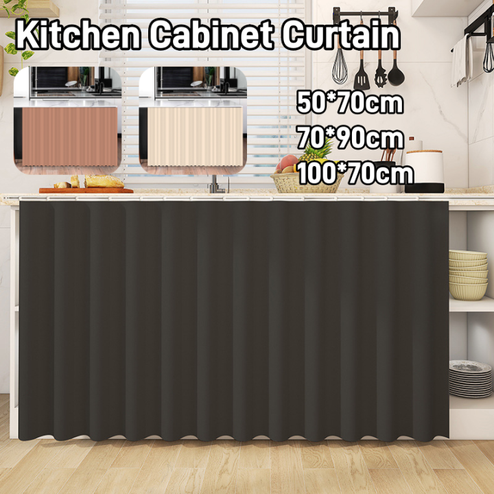 Solid Color Cabinet Curtain Kitchen Sink Cabinet Cover Dust-proof ...