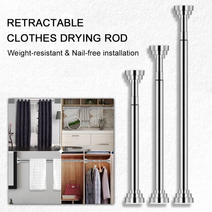 1PC Retractable Clothes Hanging Rod Pole adjustable Stainless Steel ...