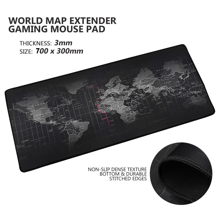 World Map Design Long Extender Mouse Mat 3MM Gaming Mouse Pad - BLACK ...