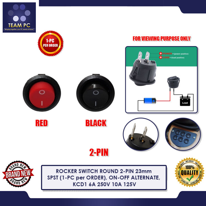 TEAM PC ROCKER SWITCH ROUND 2-PIN 23mm SPST (1-PC per ORDER), ON-OFF ...