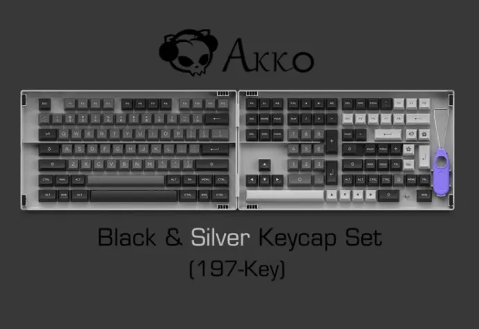 # Akko Black & Silver Keycap Set - (ASA Profile) PBT Doubleshot 197 ...
