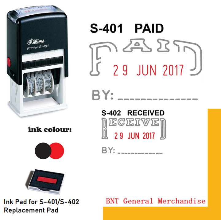 Shiny 401 / S402 / S-400-D7 INK PAD Self inking PAID Stamp with Date 1PC | Lazada PH