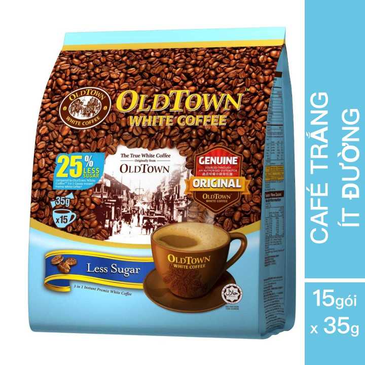 Cà Phê Trắng OldTown Ít Đường - OldTown 3 in 1 White Coffee Less Sugar - 525g (15 gói_35g ...