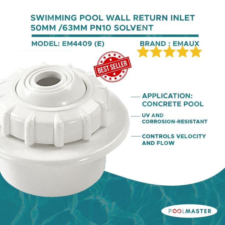 Emaux EM4409E Swimming Pool Wall Return Inlet 50mm/63mm PN10 Solvent ...