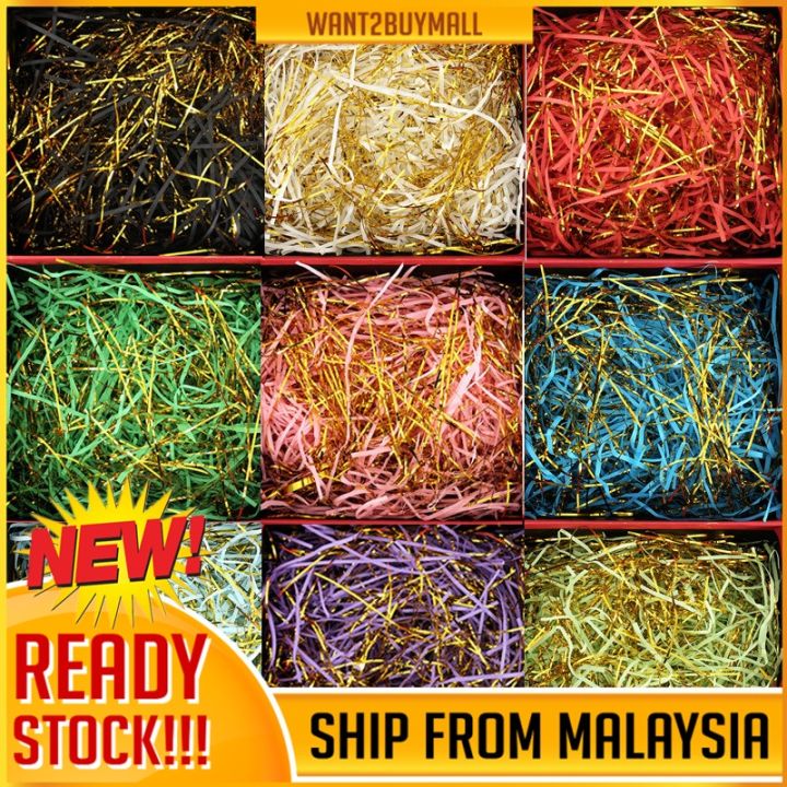 🇲🇾 100g Shredded Paper Mix Gold Shine Raffia Confetti Gift Box Packing ...