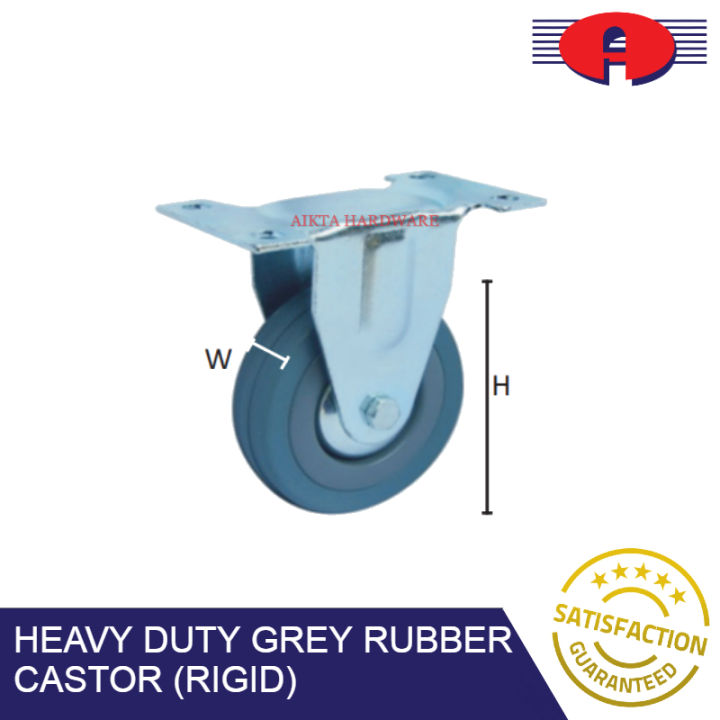 HEAVY DUTY GREY RUBBER CASTOR WHEEL RIGID SWIVEL STOPPER 2 INCH 3 INCH ...