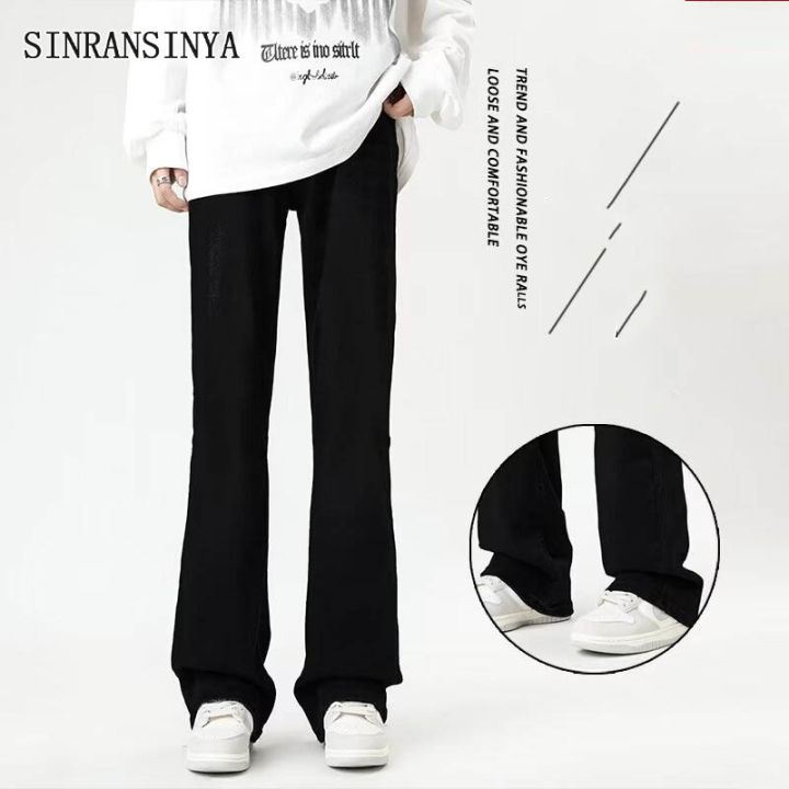 SINRANSINYA丨กางเกงขากว้างแนวสตรีทของเด็กผู้ชายแนววินเทจทรงหลวมขาตรงยืด ...
