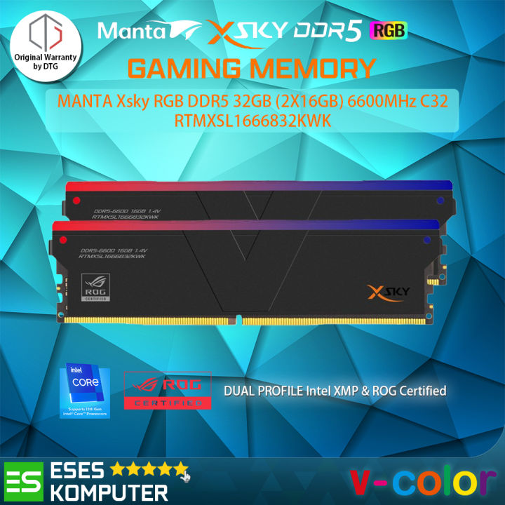 RAM v-color DDR5 MANTA XSky RGB 32GB (2x16GB) 6600MHz XMP & ROG ...