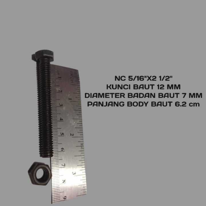 Baut MUR BESI Hitam KUNCI 12 PANJANG 6.2 CM NC 5/16 x 2 1/2 | Lazada ...