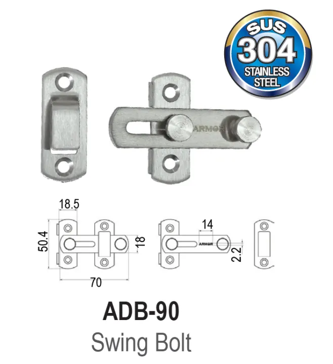 Armor ADB-90 Stainless Steel SUS304 Door Swing Bolt | Lazada