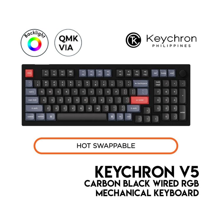 Keychron V5 Knob QMK Mechanical Keyboard, Carbon Black, 96% Layout ...