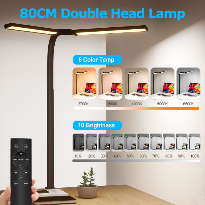 24W LED Folding Metal Desk Lamp Double Head Table Light with Clip ...
