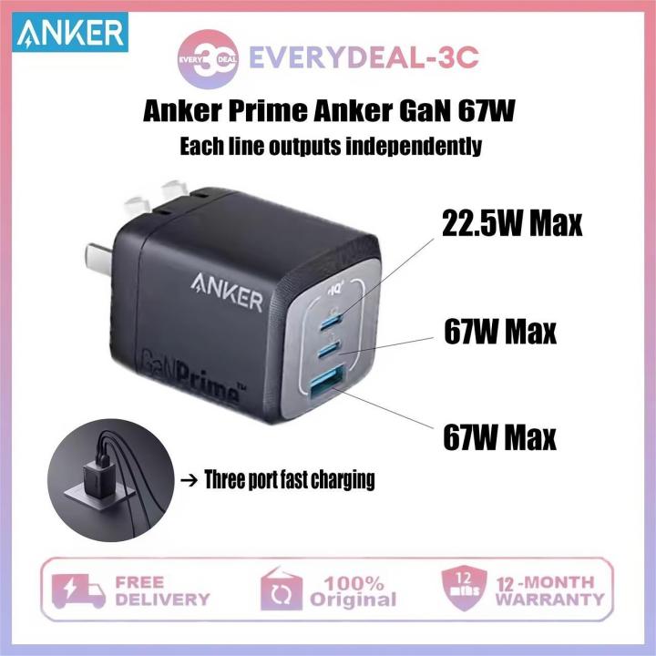 Anker Prime Anker GaN 67W Multi Port Charger Plug TypeC Fast Charging ...