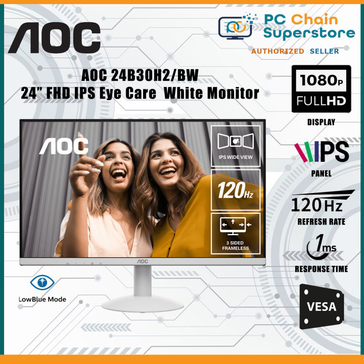 AOC 24B30H2/BW Eye Care White Frameless Monitor - 24" Full HD IPS / 120Hz / 1ms / Adaptive Sync ...
