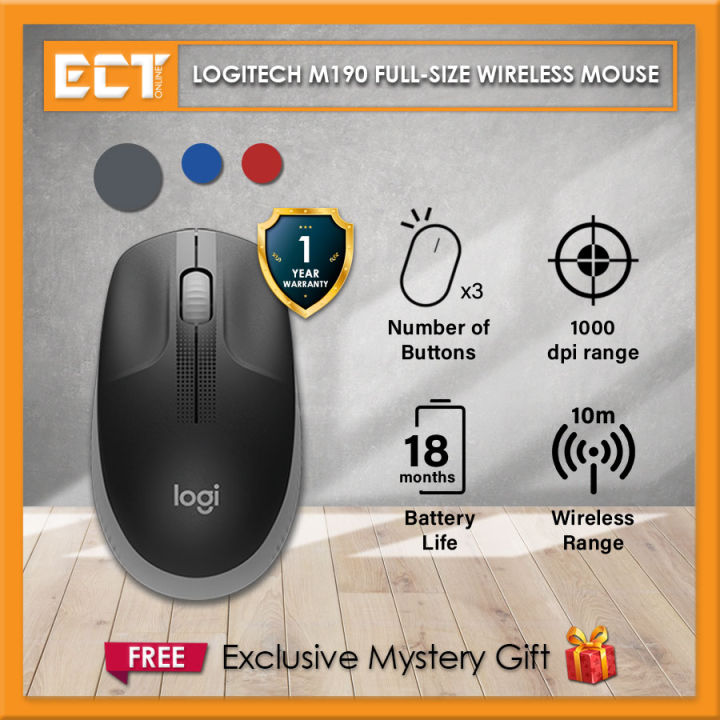 Logitech M190 | M191 Full-Size Wireless Mouse (Charcoal, Blue, Red ...
