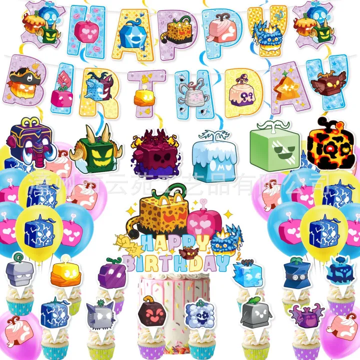 YT Blox Fruits theme kids birthday party decorations banner cake topper ...