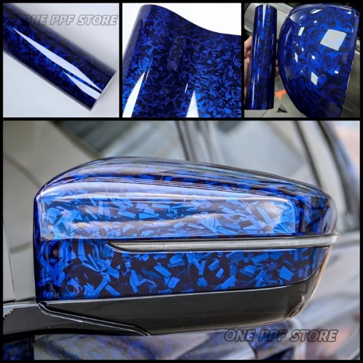 High Glossy Blue Forged Carbon Fiber Warp Car Vinyl Wrap Film PET ...