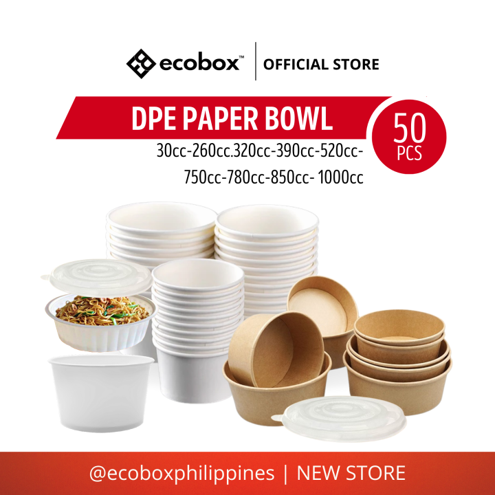 Ecobox Disposable White Paper Bowl Noodle Bowl Soup Bowl Takeout Bowl Dessert Bowl Rice