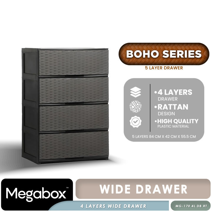 Megabox Plastic Wide Drawer Rattan Finish MG-170 (4 & 5 Layers Boho ...